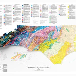 North Carolina Geologic Map Print: 1985 Shaded Relief Elevation - Etsy