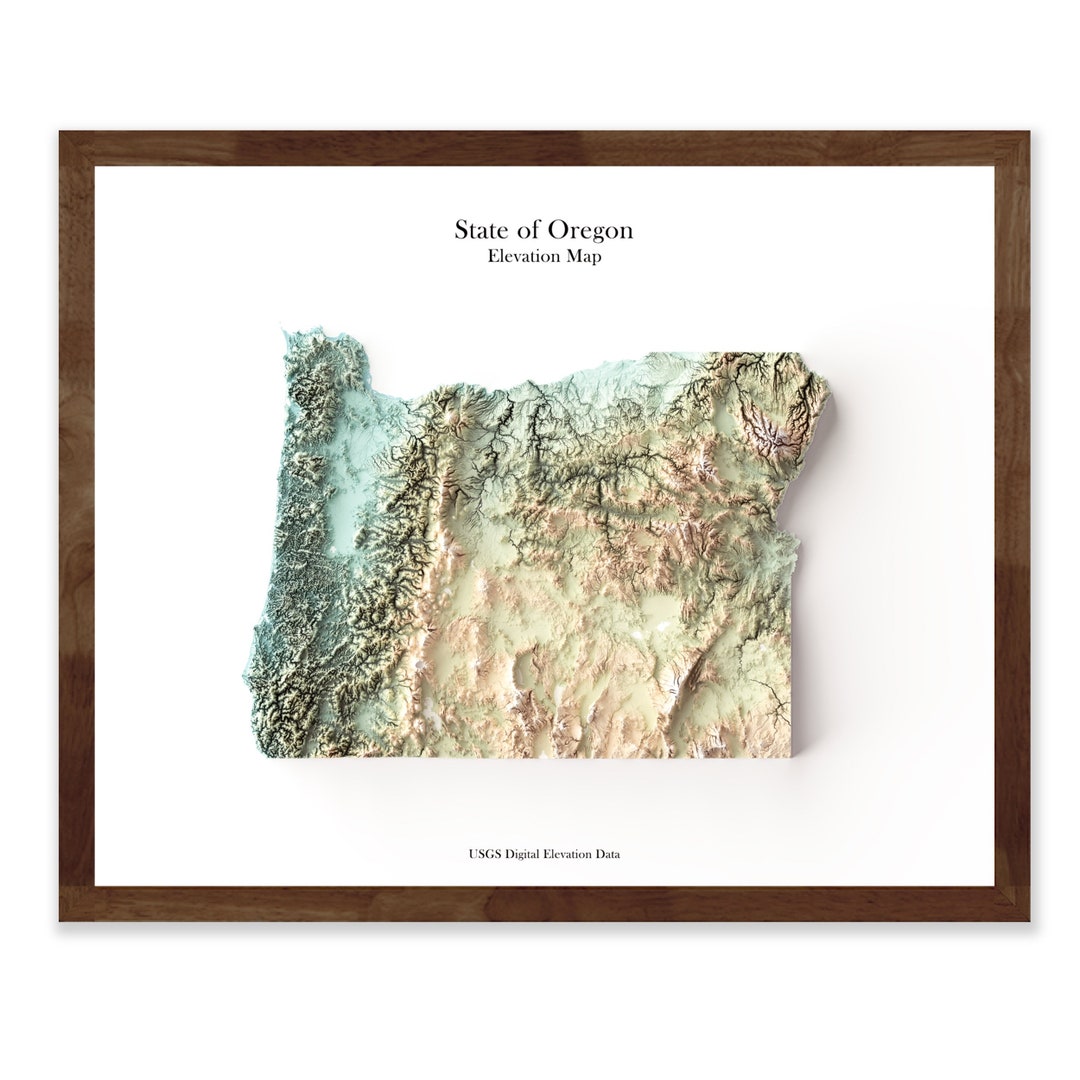 Oregon Shaded Relief Map CHOOSE YOUR STYLE Unframed Print, Elevation ...