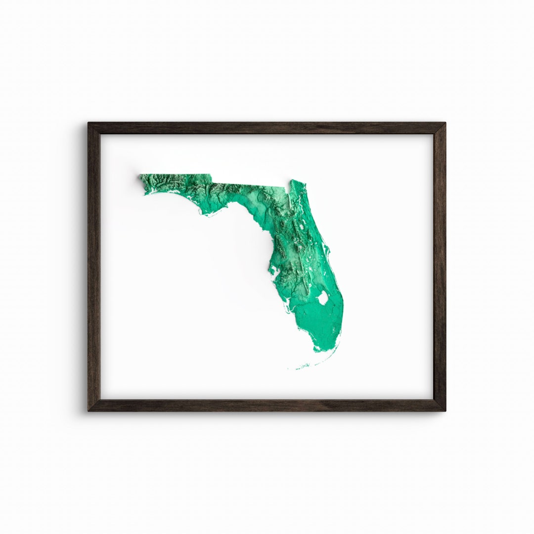 Florida Shaded Relief Map Emerald - Etsy