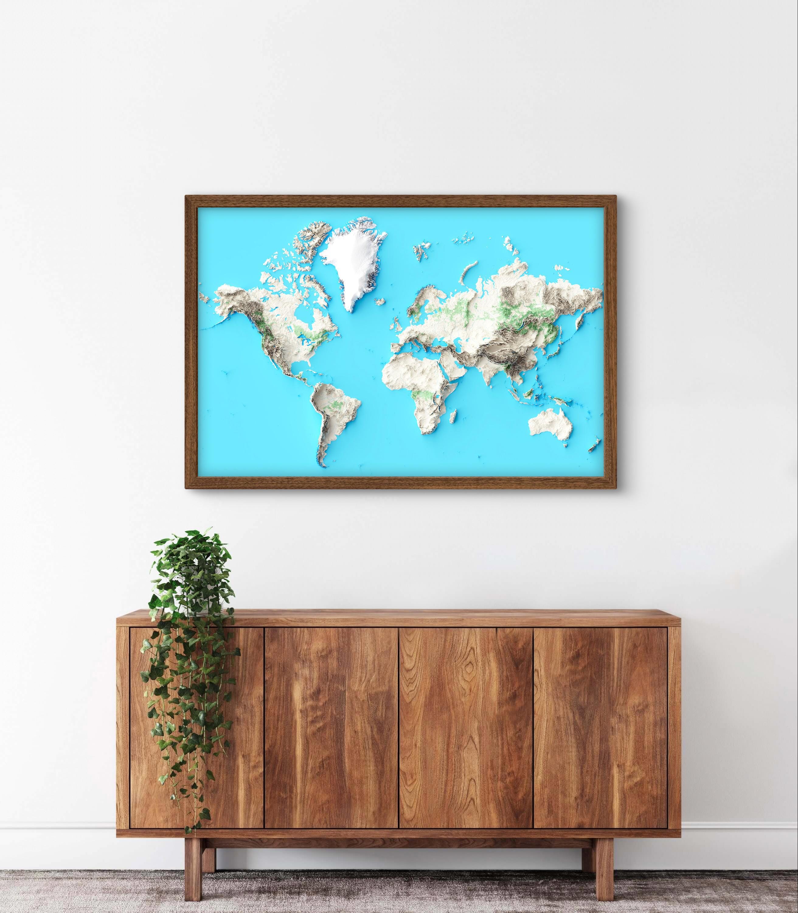 World Shaded Relief Map - Topographic UNFRAMED ART PRINT - Etsy