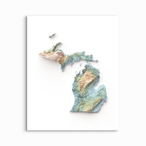 Michigan Shaded Relief Map - CHOOSE YOUR STYLE Unframed Print ...