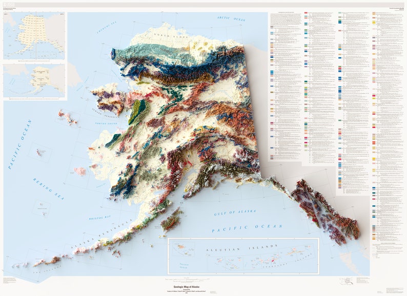 Geologic Map of Alaska I Unframed Print, Elevation Map, Alaska Posters ...