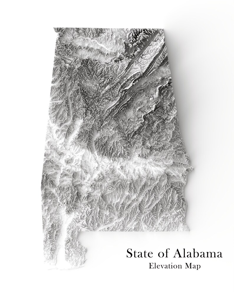 Alabama Shaded Relief Map Multiple Styles - Etsy