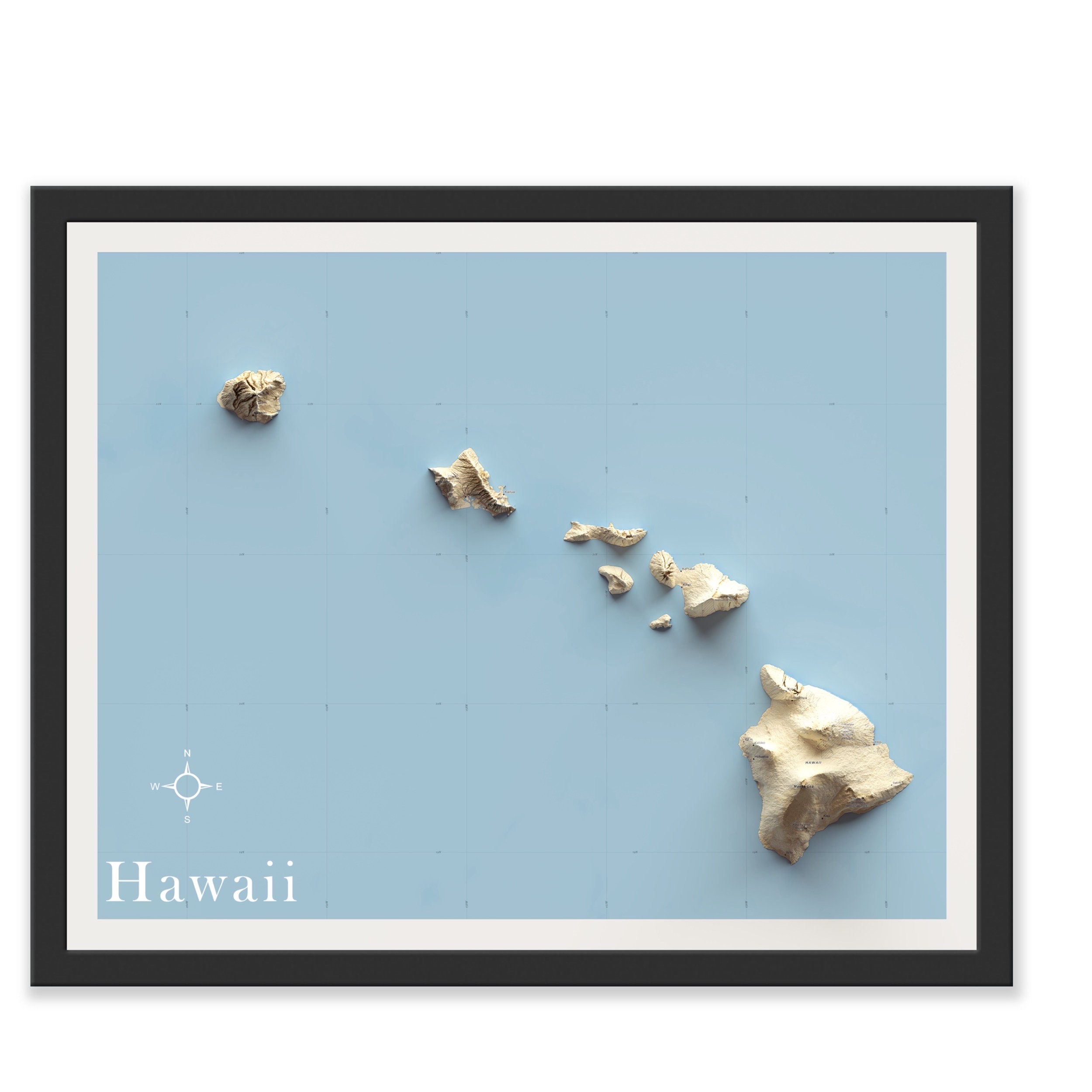 Hawaii Shaded Relief Map Charted Territory - Etsy