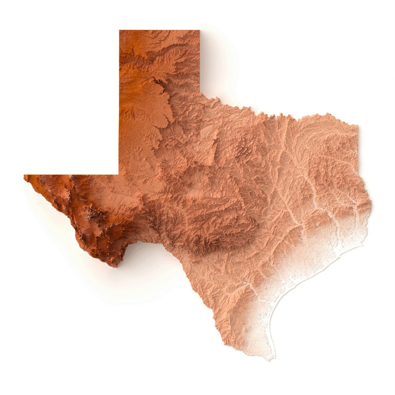Texas Elevation Map - Shaded Relief - Unframed Print, Elevation Map, Texas Posters, Texas Prints ...