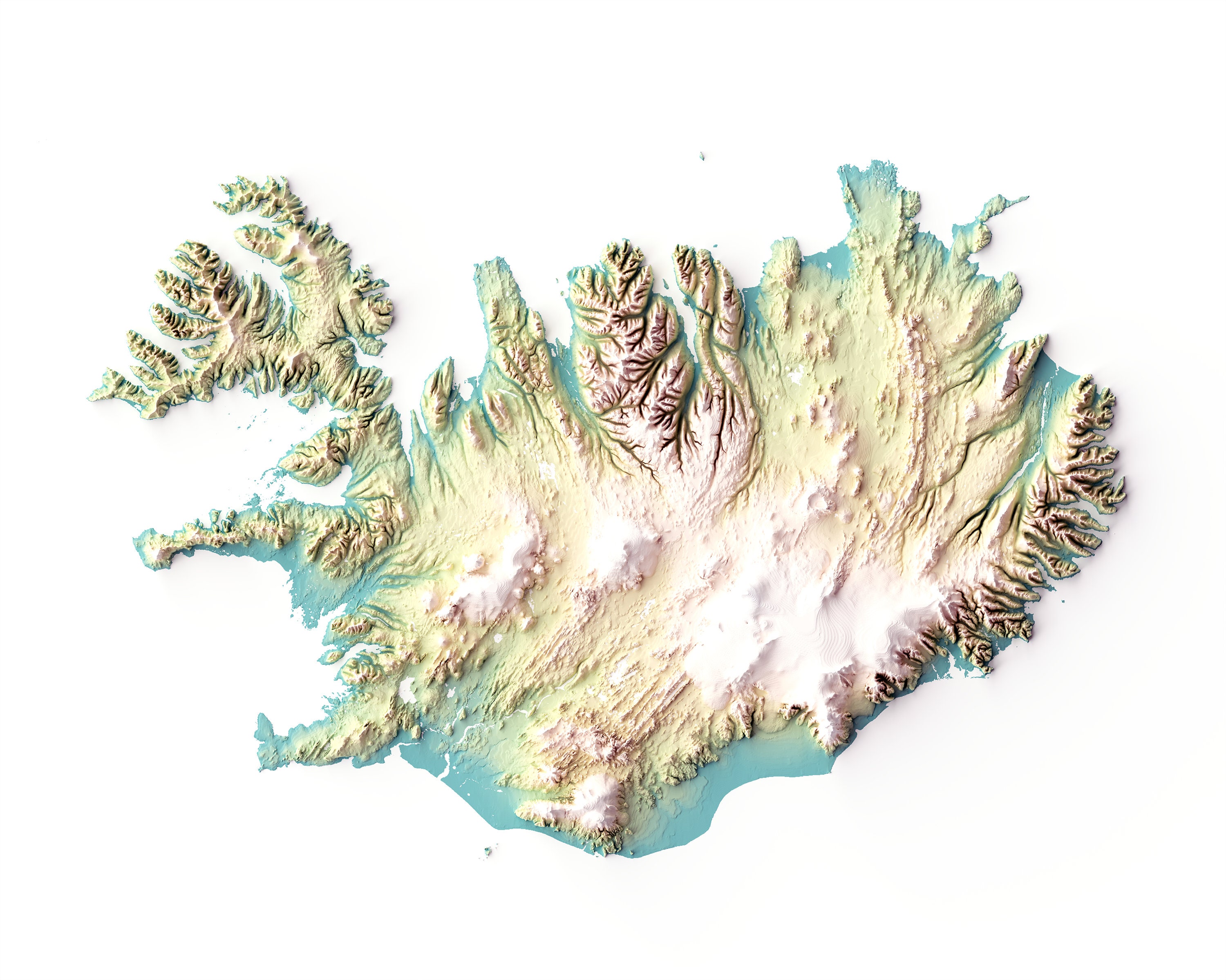 Iceland Shaded Relief Map Earth Tones - Etsy