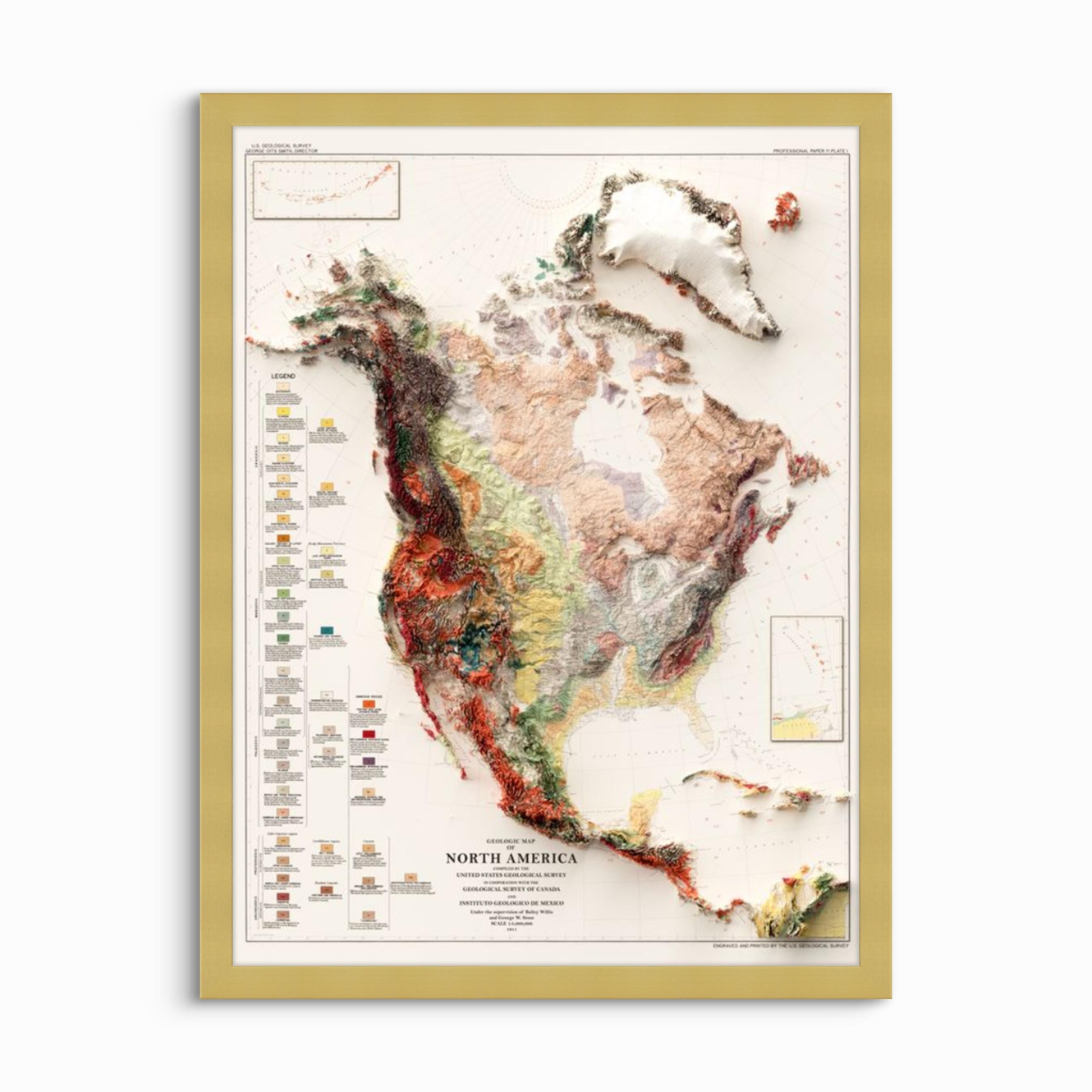 Geologic Map of North America Shaded Relief Map 1911 - Etsy