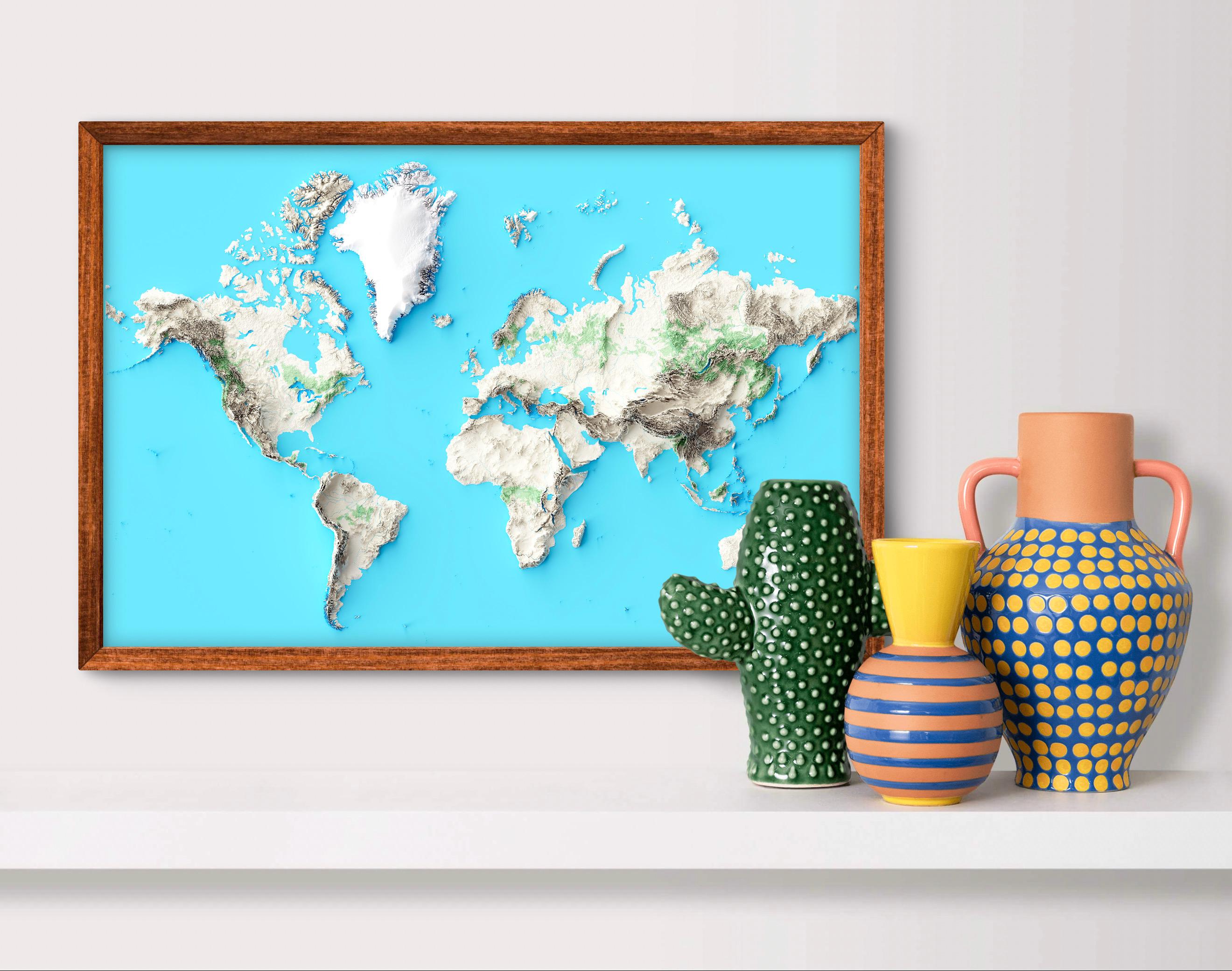 World Shaded Relief Map - Topographic UNFRAMED ART PRINT - Etsy