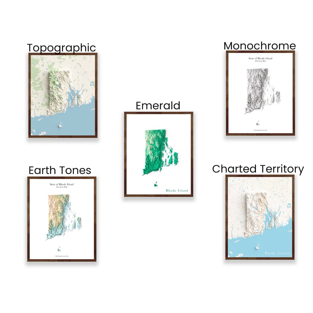 Rhode Island Shaded Relief Map CHOOSE YOUR STYLE Unframed Print ...