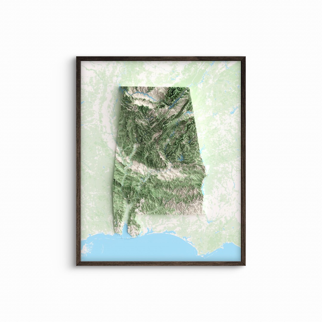 Alabama Shaded Relief Map Topographic - Etsy