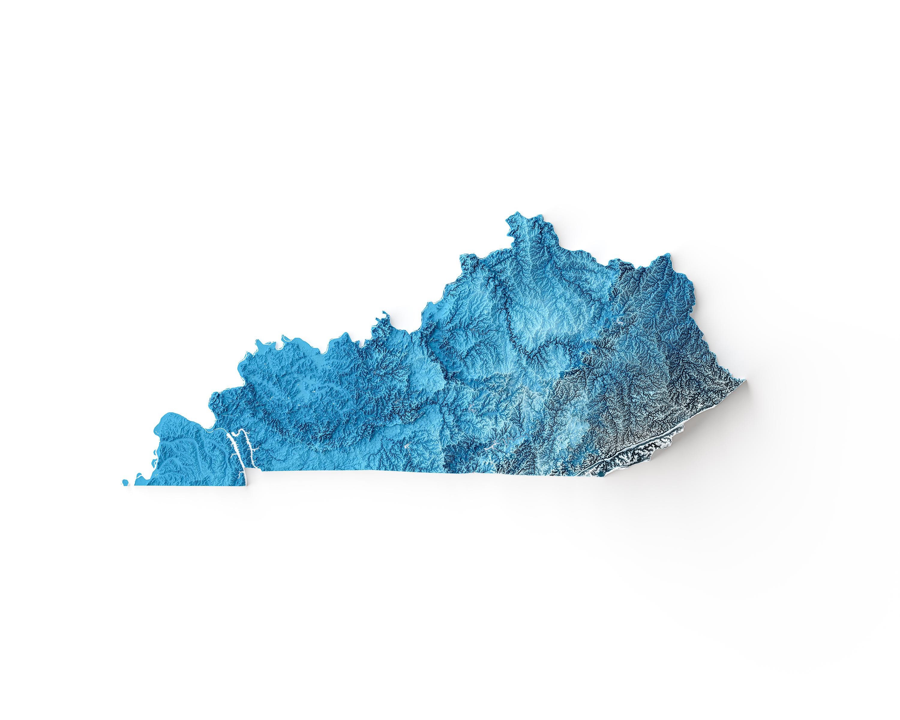 Kentucky Shaded Relief Map Shades of Blue - Etsy