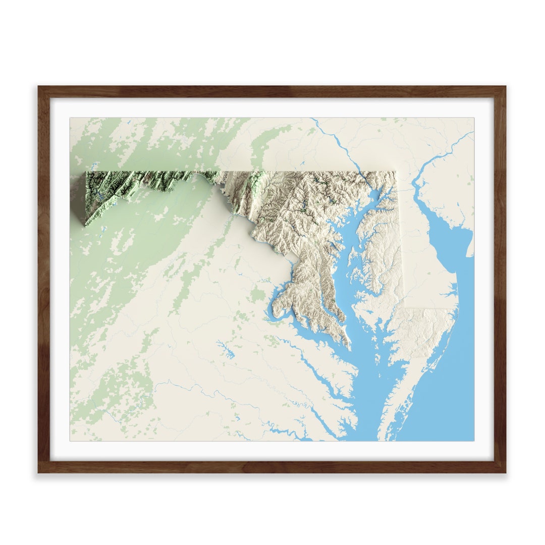 Maryland Shaded Relief Topographic Map - Etsy