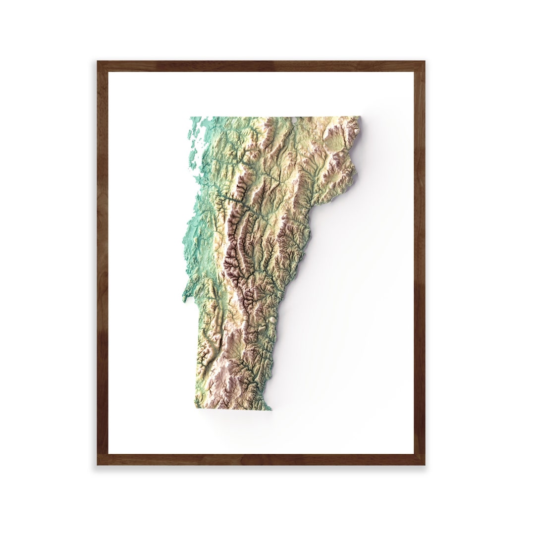 Vermont Shaded Relief Map Earth Tones - Etsy