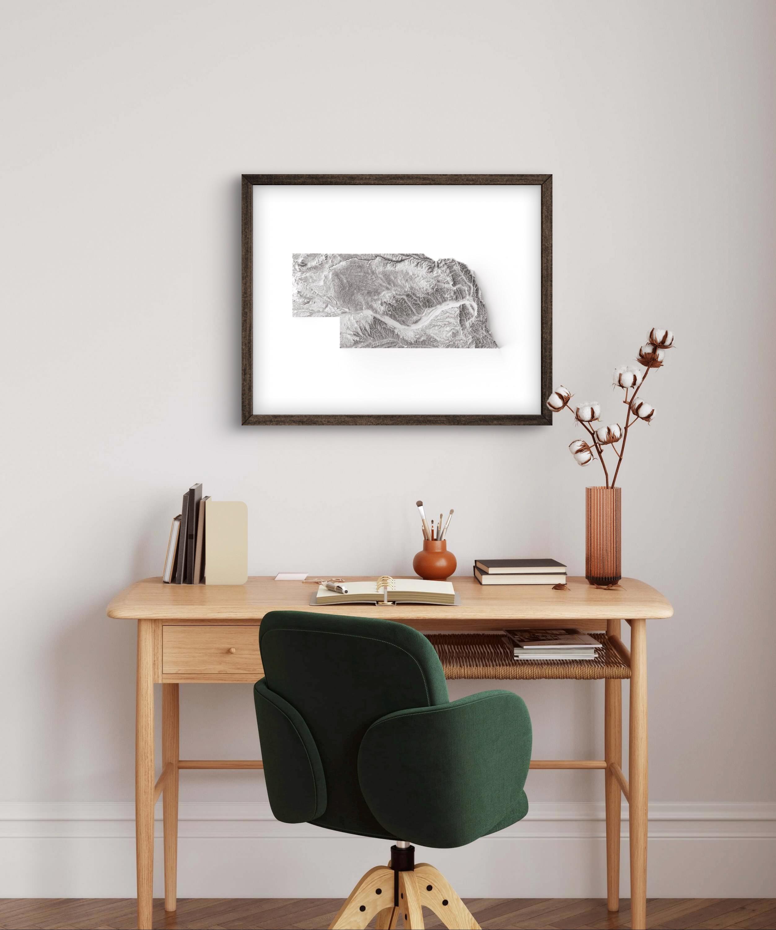 Nebraska Shaded Relief Map Monochrome - Etsy