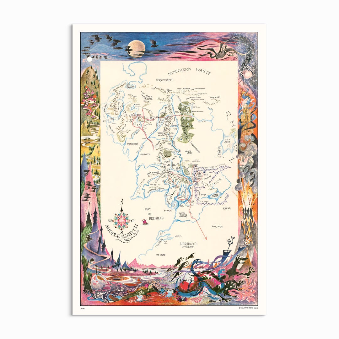 Map of Tolkien's Middle Earth Poster - 1969, Ballantine - UNFRAMED ...