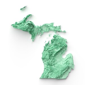 Michigan Shaded Relief Map Minty Green - Etsy