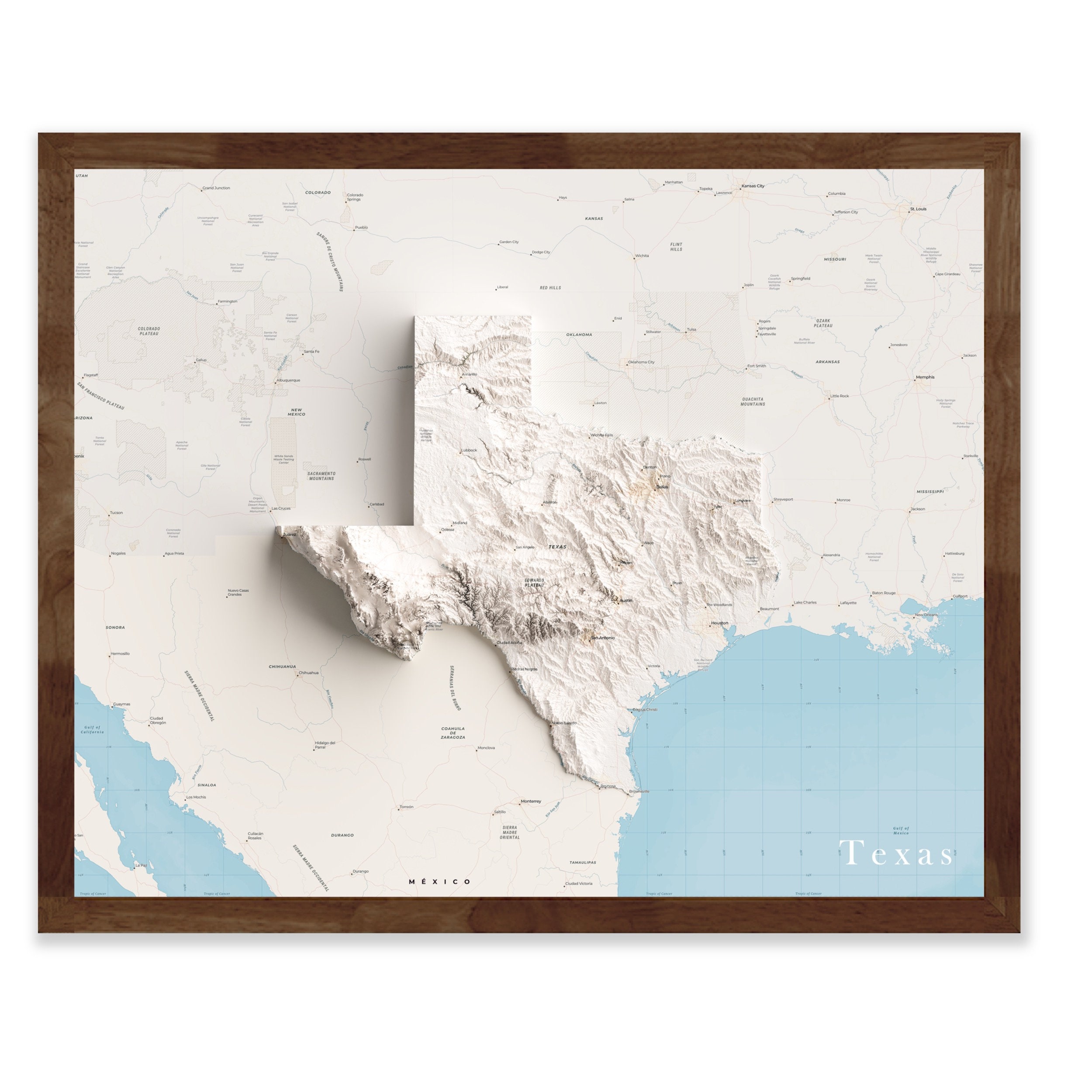 Texas Shaded Relief Map Mulitple Styles - Etsy