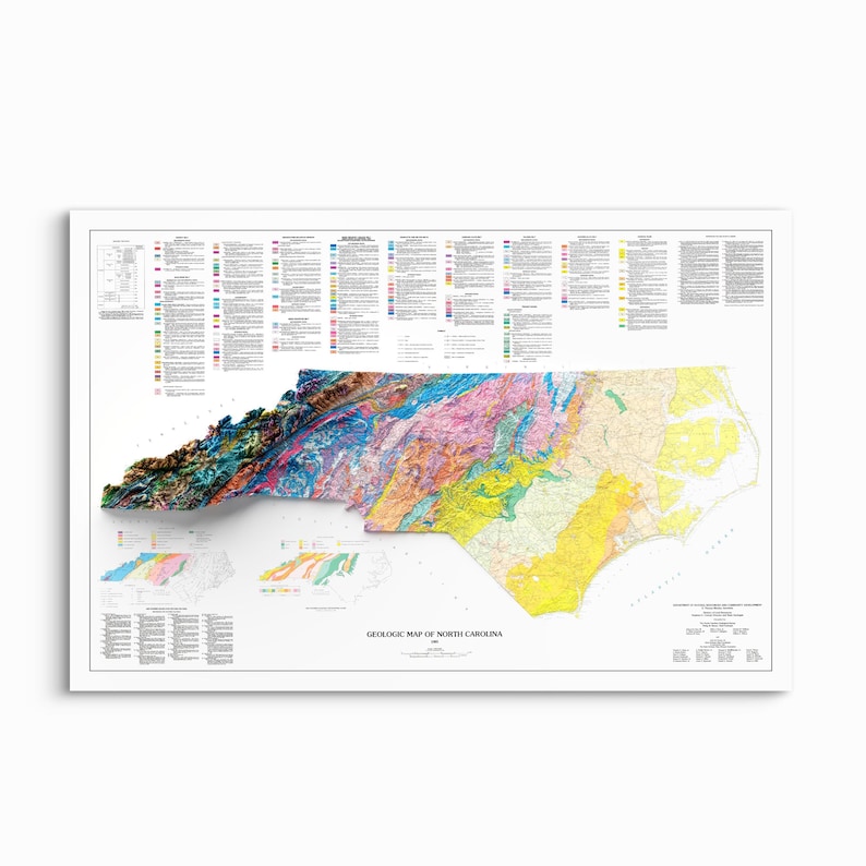 North Carolina Geologic Map Print: 1985 Shaded Relief Elevation - Etsy
