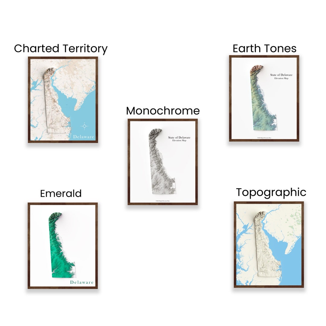 Delaware Shaded Relief Map Multiple Styles - Etsy