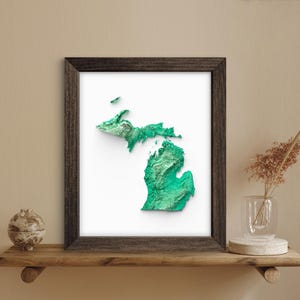 Michigan Shaded Relief Map Emerald - Etsy