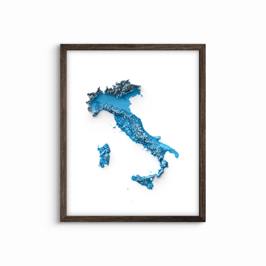 Italy Shaded Relief Map Shades of Blue - Etsy