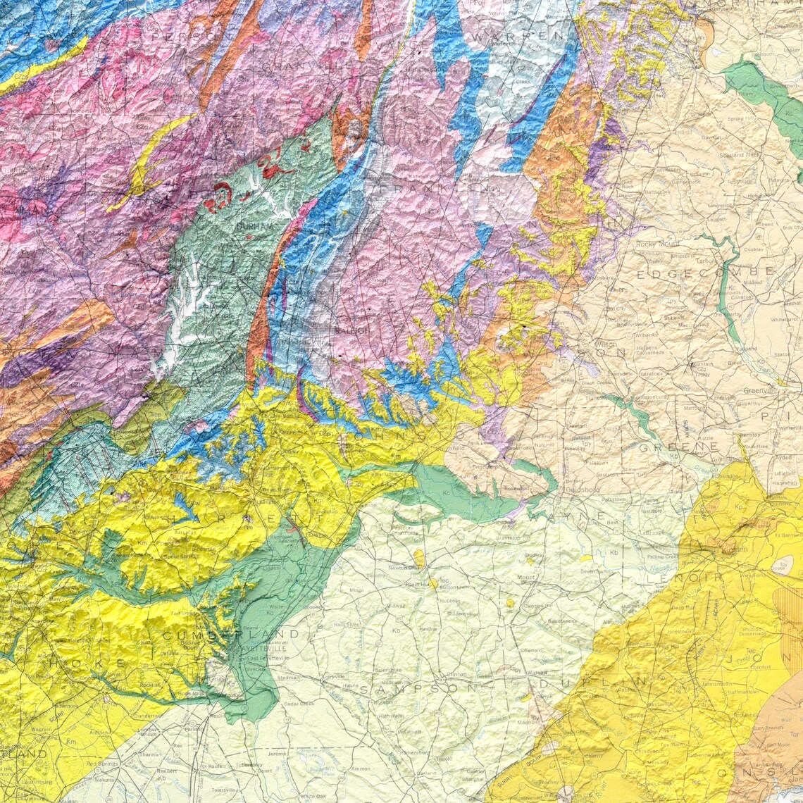 North Carolina Geologic Map Print: 1985 Shaded Relief Elevation - Etsy
