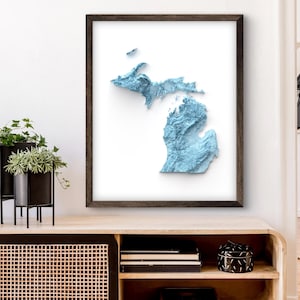 Michigan Shaded Relief Map Light Blue - Etsy