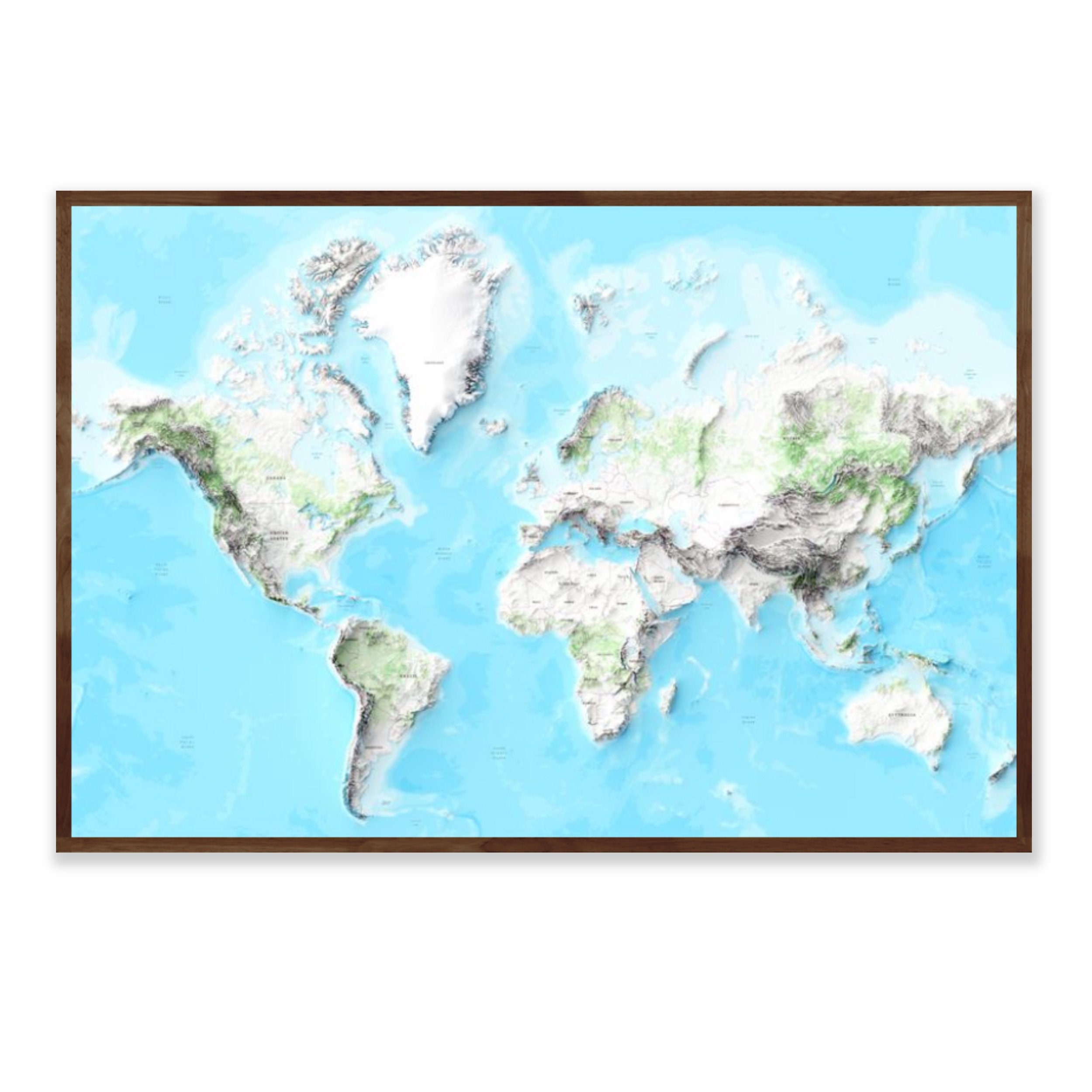 World Shaded Relief Map - Topographic With Labels UNFRAMED ART PRINT - Etsy