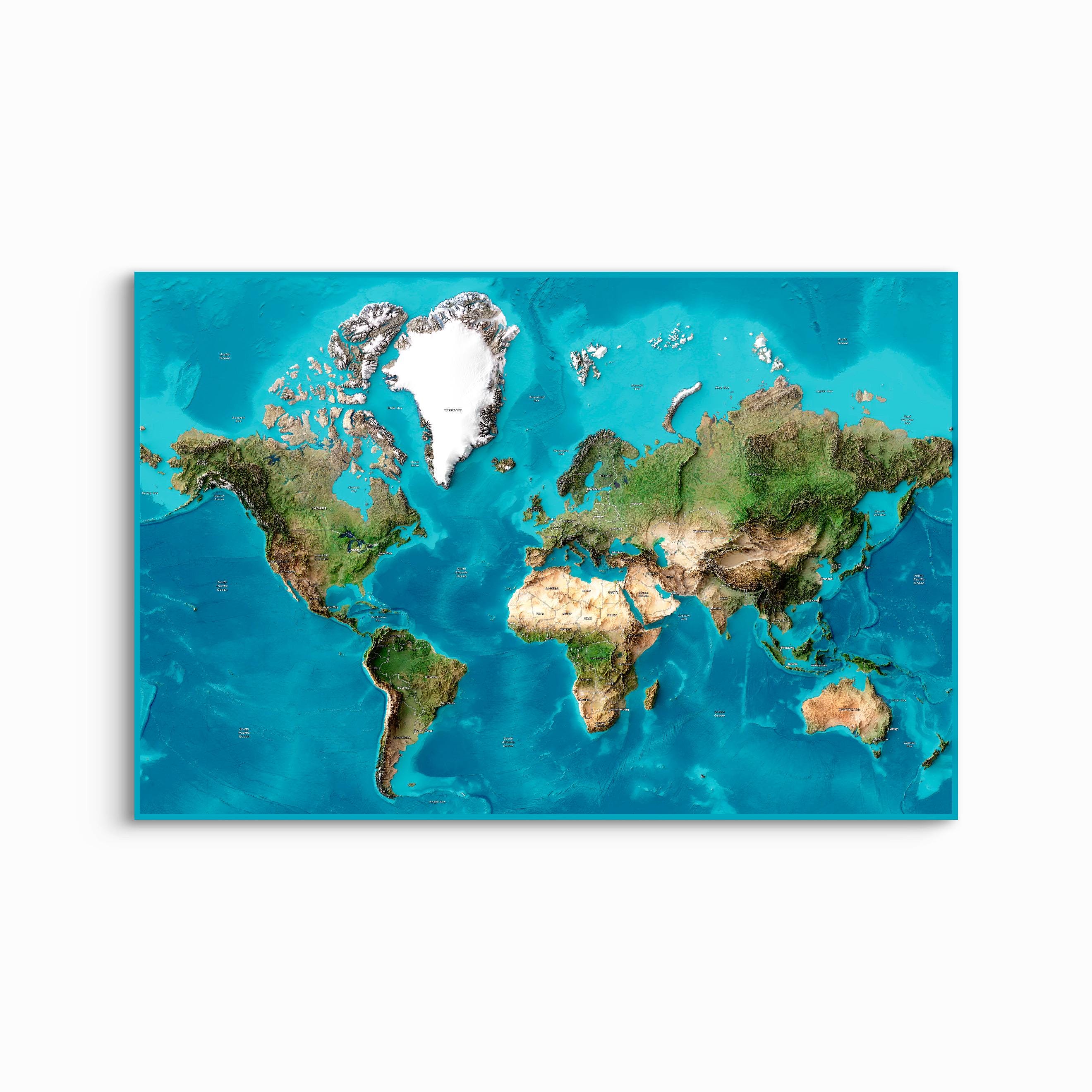 World Shaded Relief Map - Satellite Imagery UNFRAMED ART PRINT - Etsy