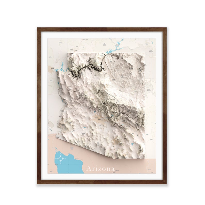 Arizona Shaded Relief Map Multiple Styles - Etsy