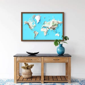 World Shaded Relief Map - Topographic UNFRAMED ART PRINT - Etsy