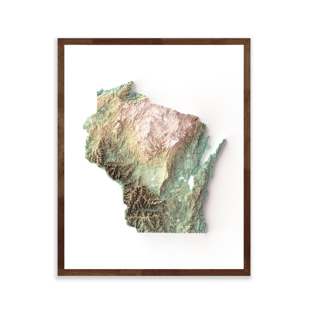 Wisconsin Shaded Relief Map Earth Tones - Etsy Wisconsin Shaded Relief Map Earth Tones - Etsy