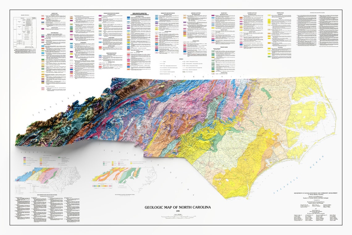 North Carolina Geologic Map Print: 1985 Shaded Relief Elevation - Etsy