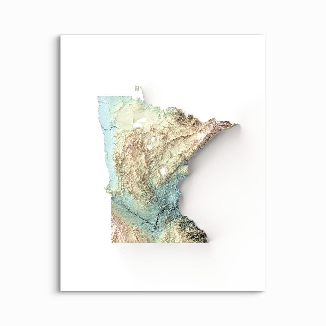 Minnesota Shaded Relief Map - CHOOSE YOUR STYLE Unframed Print ...