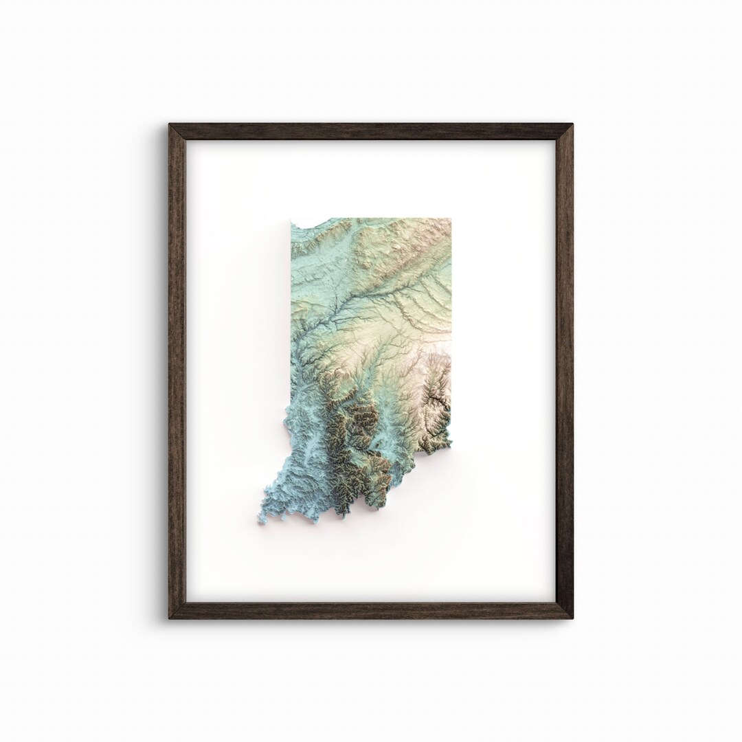 Indiana Shaded Relief Map Earth Tones - Etsy Indiana Shaded Relief Map Earth Tones - Etsy