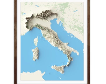 Italy Topographic Map of 1888 2D Poster Shaded Relief Map, Fine Art ...