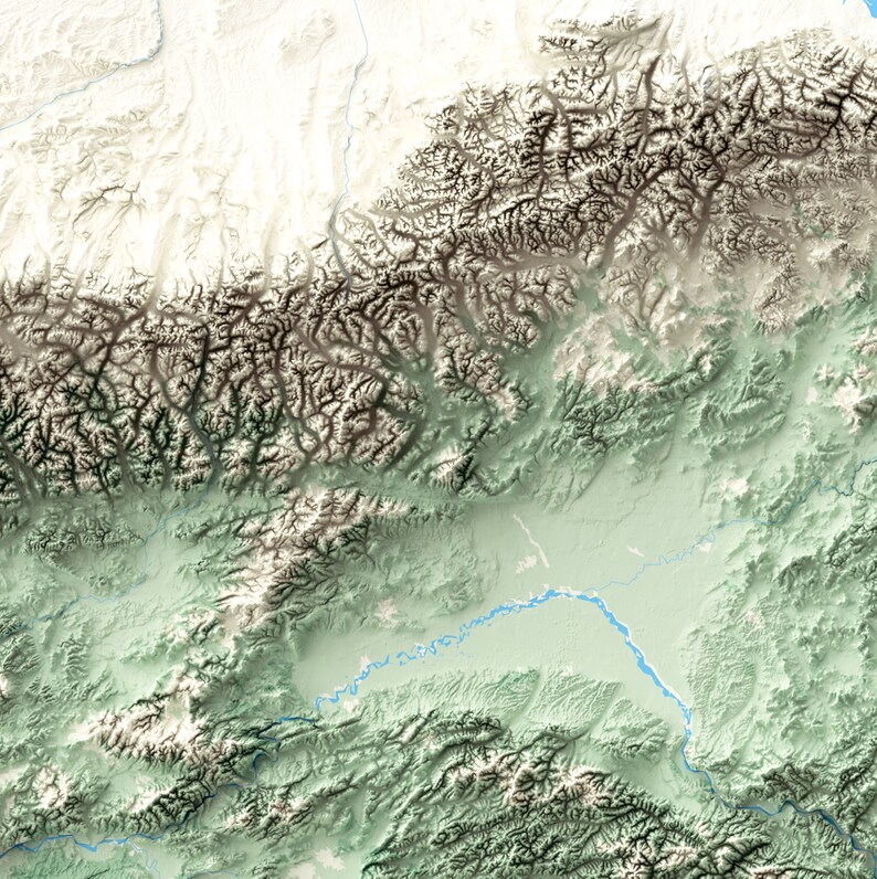 Alaska Elevation Map Shaded Relief Topographic Style - Etsy