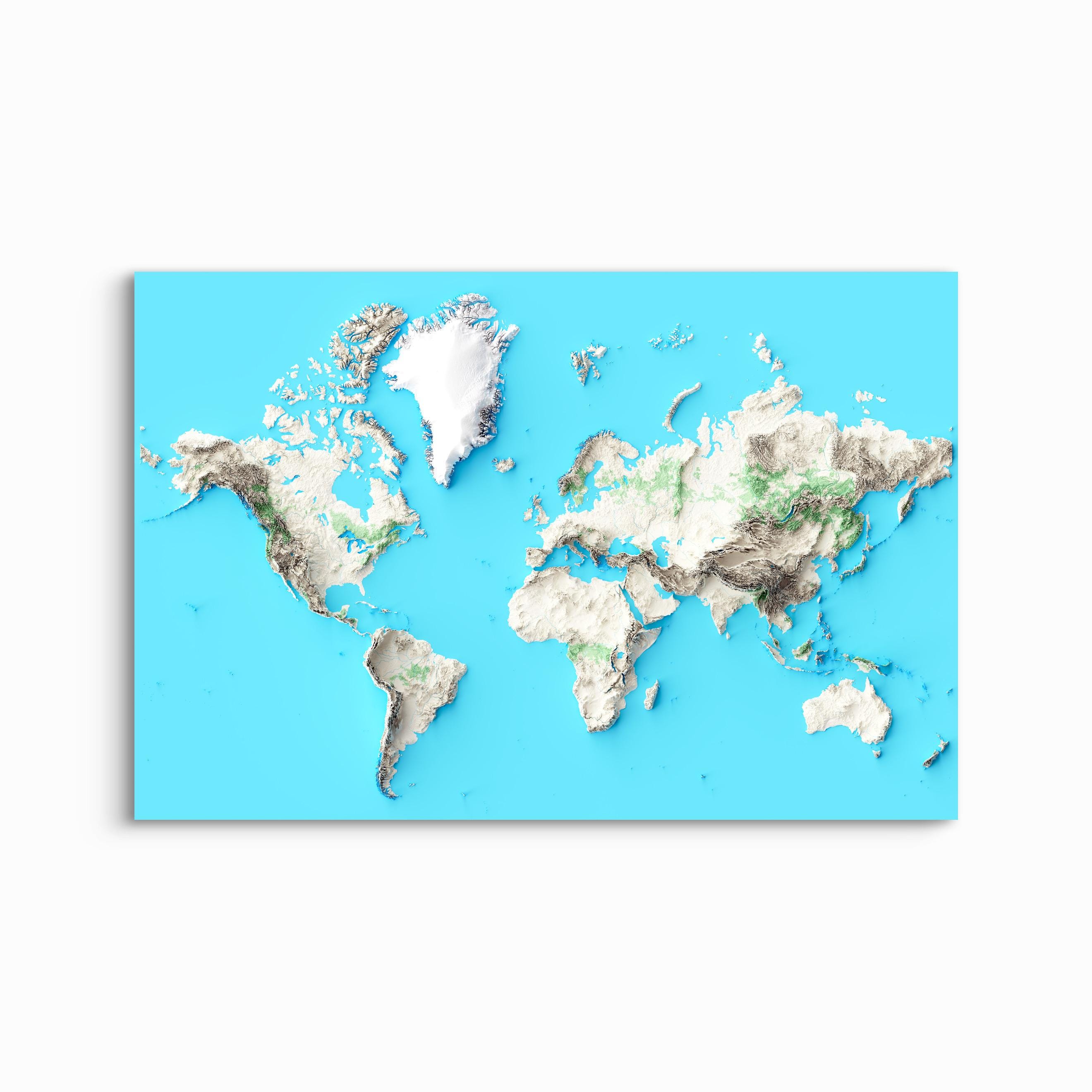 World Shaded Relief Map - Topographic UNFRAMED ART PRINT - Etsy
