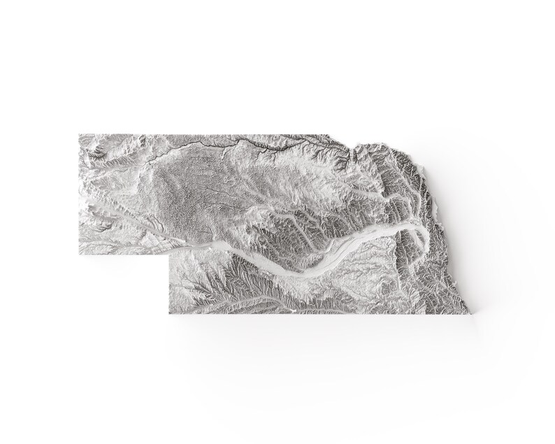 Nebraska Shaded Relief Map Monochrome - Etsy