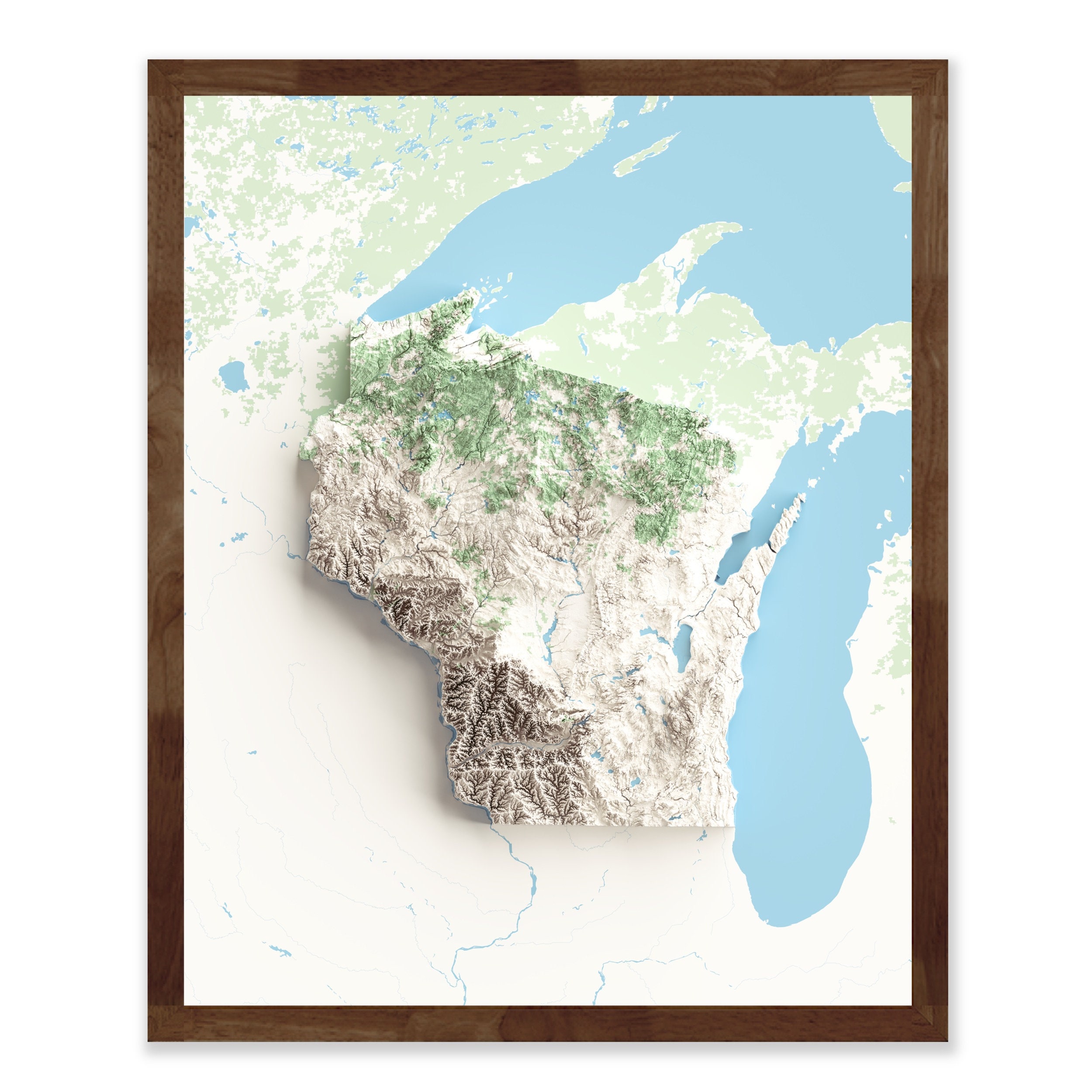 Wisconsin Shaded Relief Map Multiple Styles - Etsy