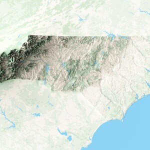 North Carolina Shaded Relief Map Topographic Style - Etsy