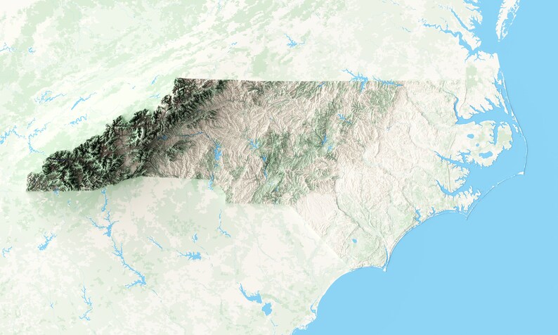 North Carolina Shaded Relief Map Topographic Style - Etsy
