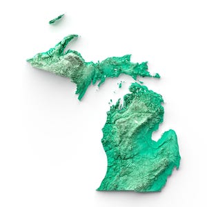 Michigan Shaded Relief Map Emerald - Etsy
