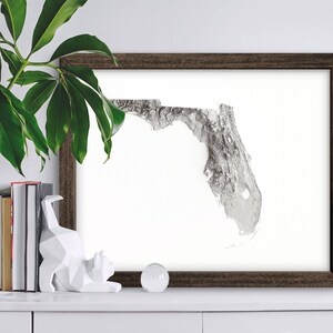 Florida Shaded Relief Map Monochrome - Etsy