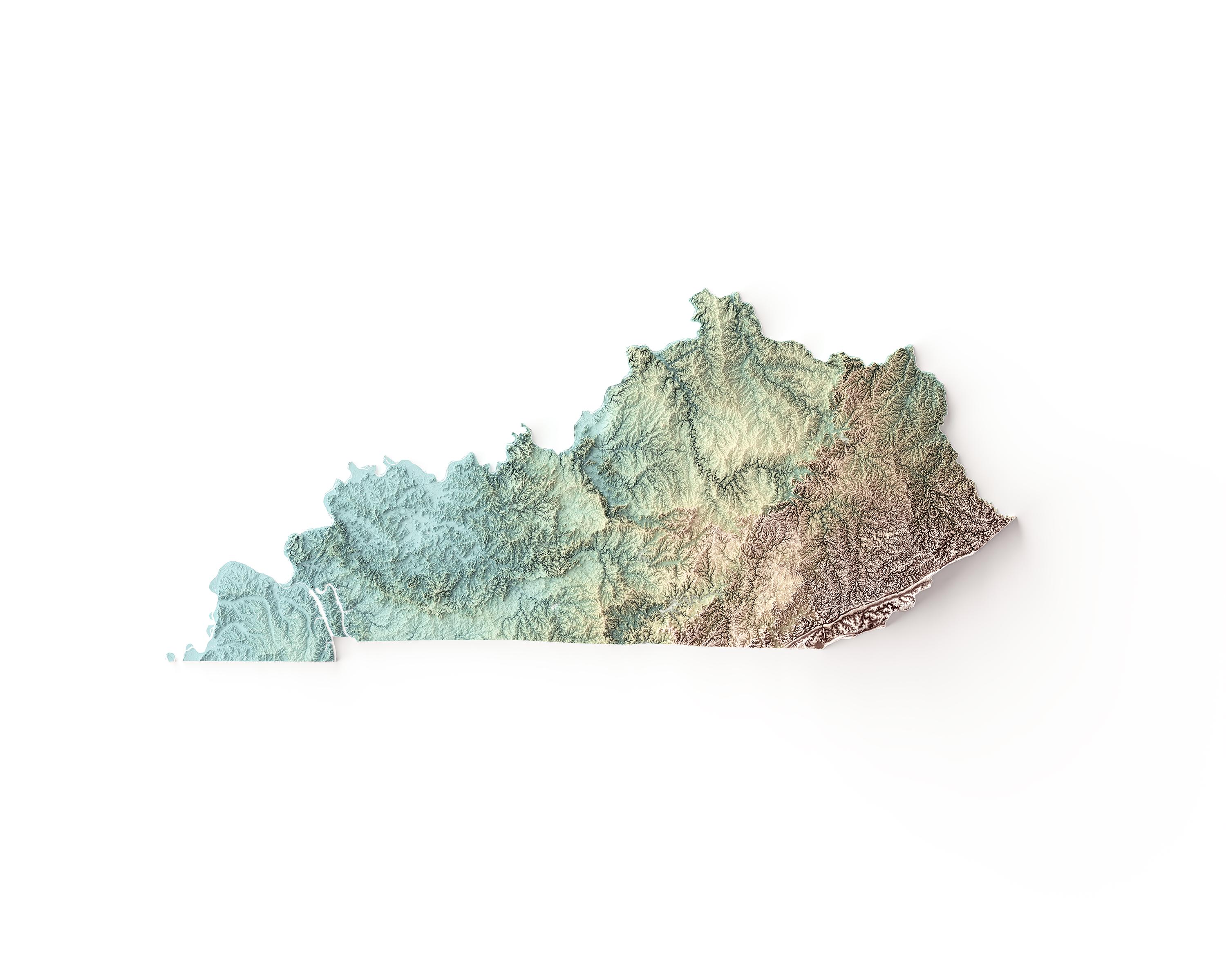 Kentucky Shaded Relief Map Earth Tones - Etsy