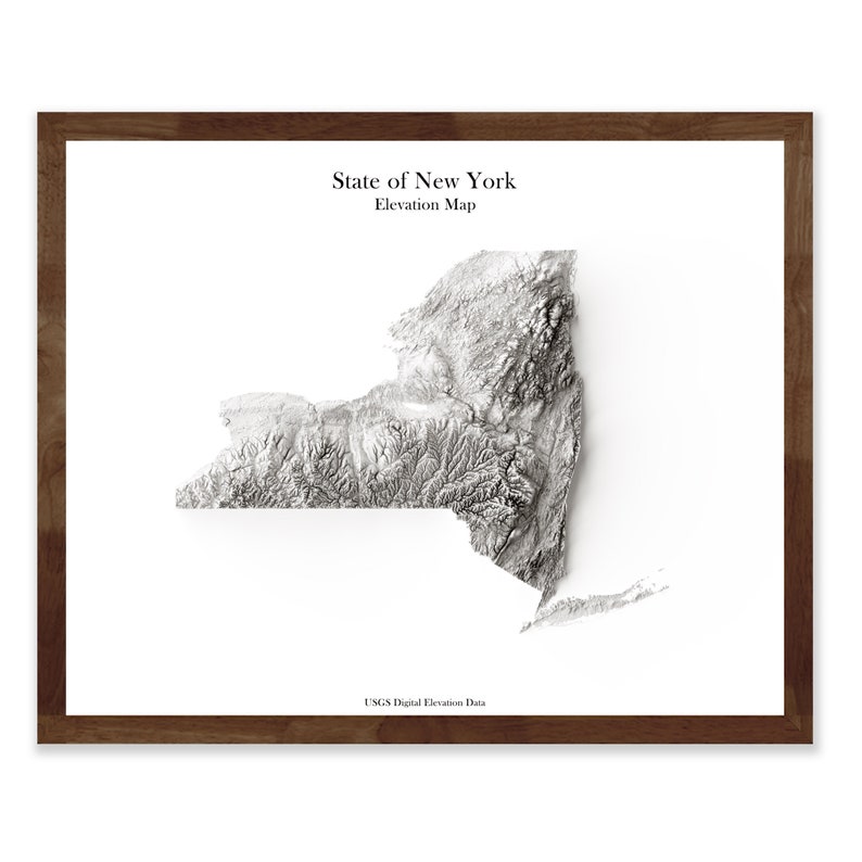 New York Shaded Relief Map CHOOSE YOUR STYLE Unframed Print, Elevation ...