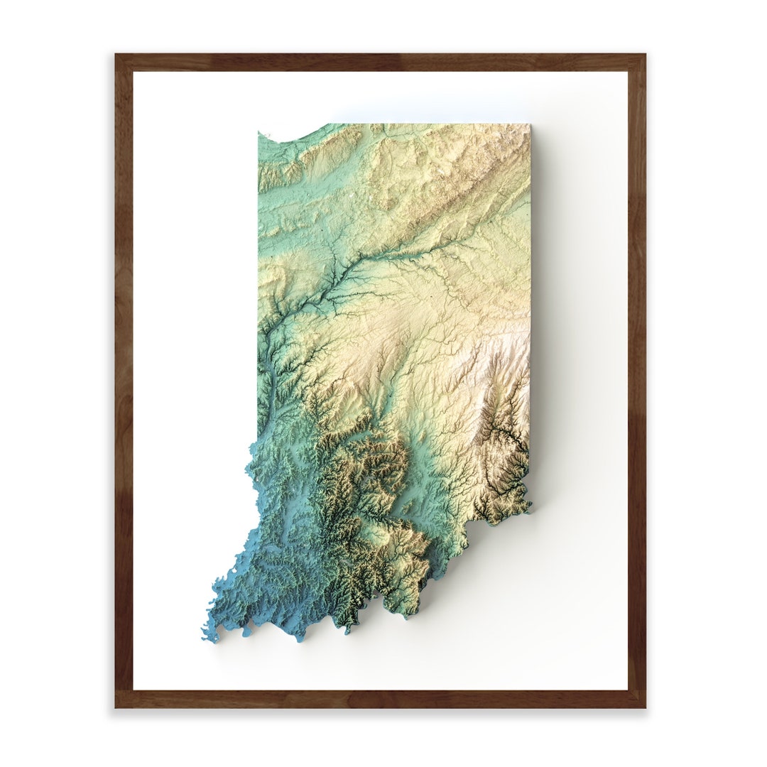 Indiana Shaded Relief Map Earth Tones - Etsy Canada