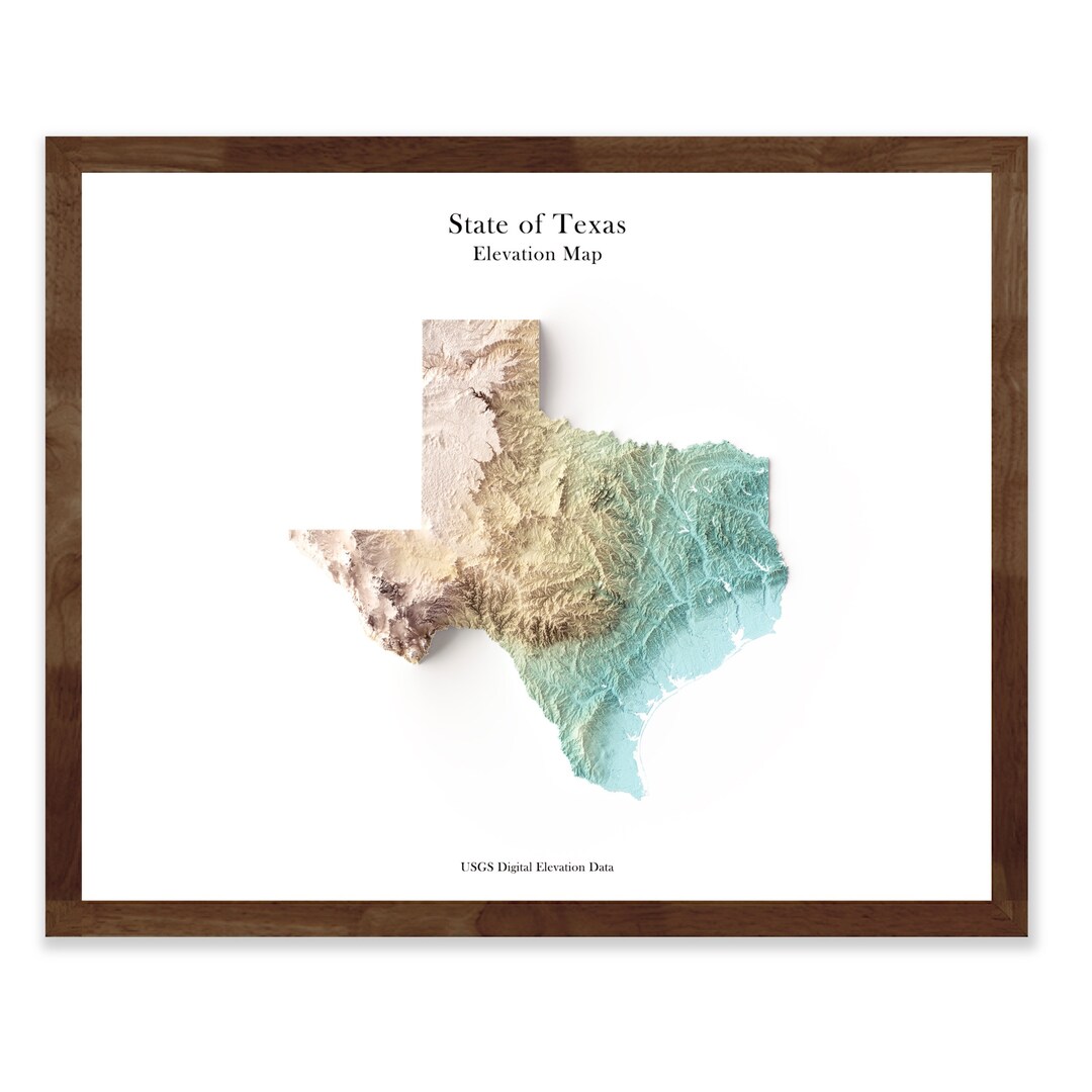 Texas Shaded Relief Map Mulitple Styles - Etsy
