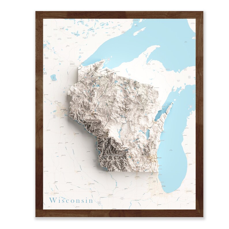 Wisconsin Shaded Relief Map Multiple Styles - Etsy