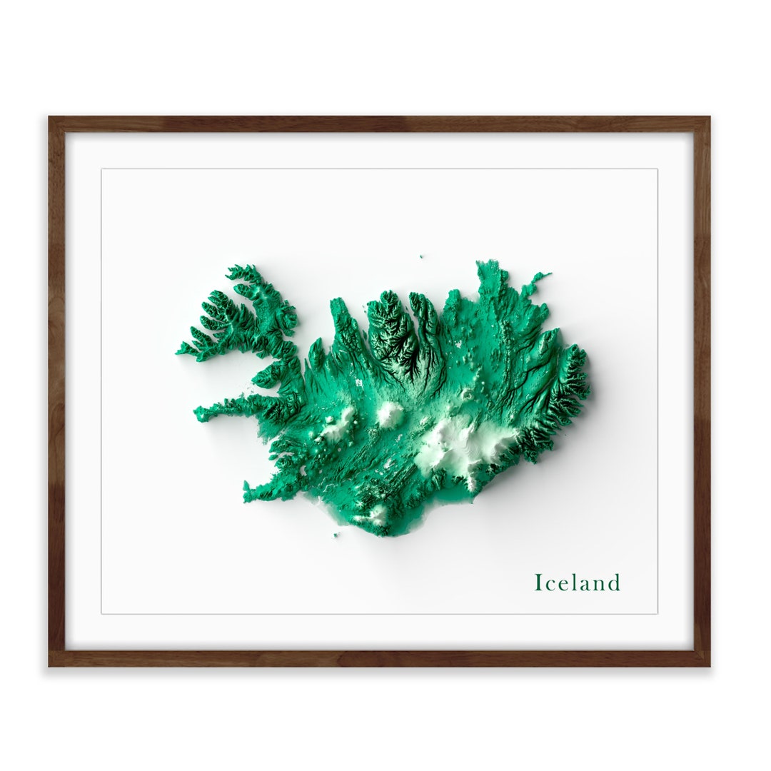 Iceland Shaded Relief Map Emerald Green - Etsy